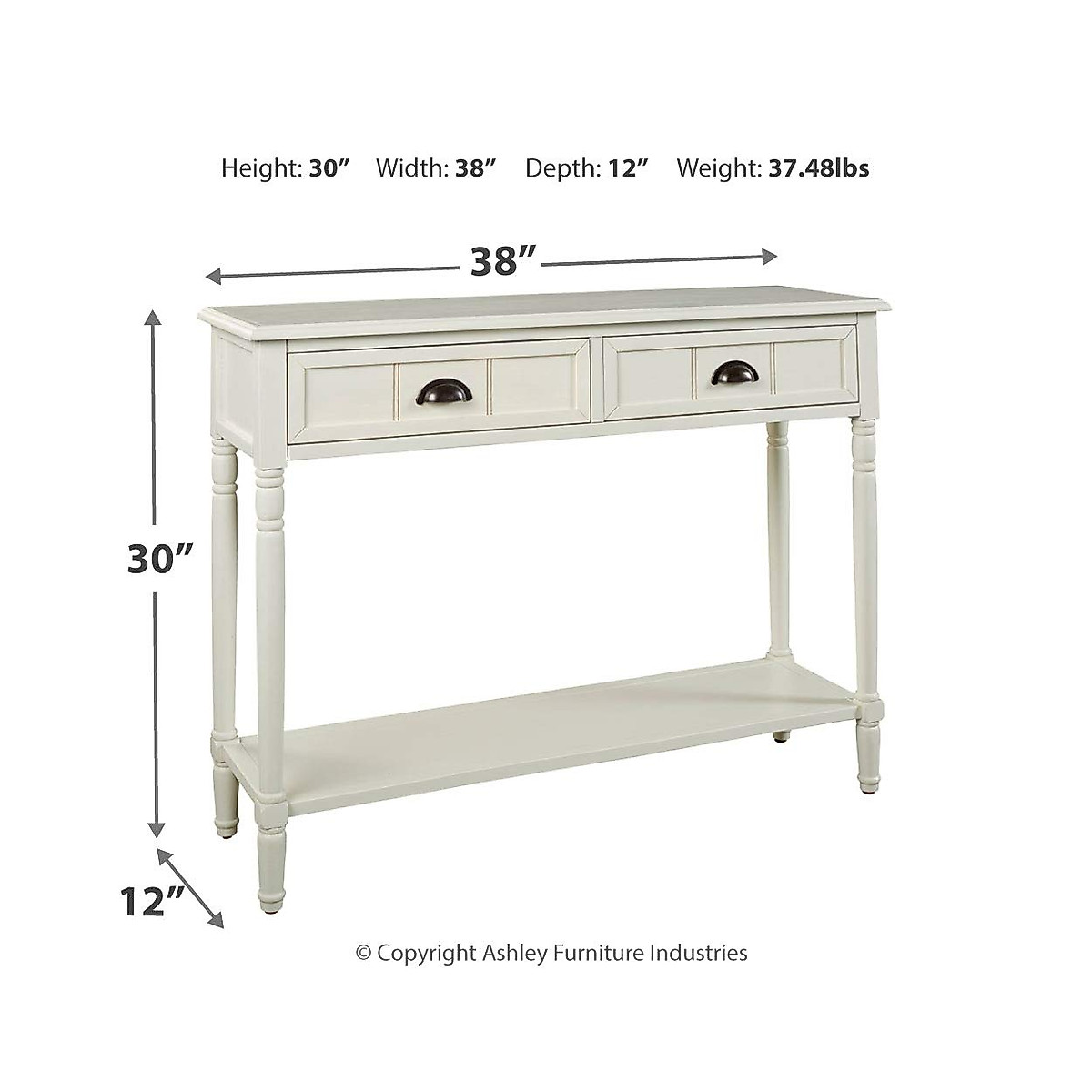 Signature Design by Ashley Goverton Vintage Casual 2 Drawer Console Sofa Table, White