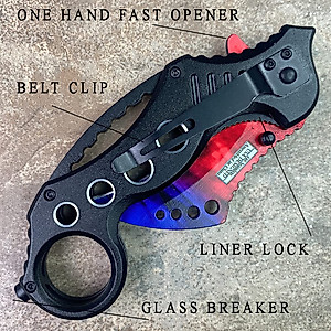 7.75" Full Metal Claw Style Folding Tactical Knife with Titanium Coating Blade and Handle. for Hunting, Camping and Knife Collection (Red Purple)