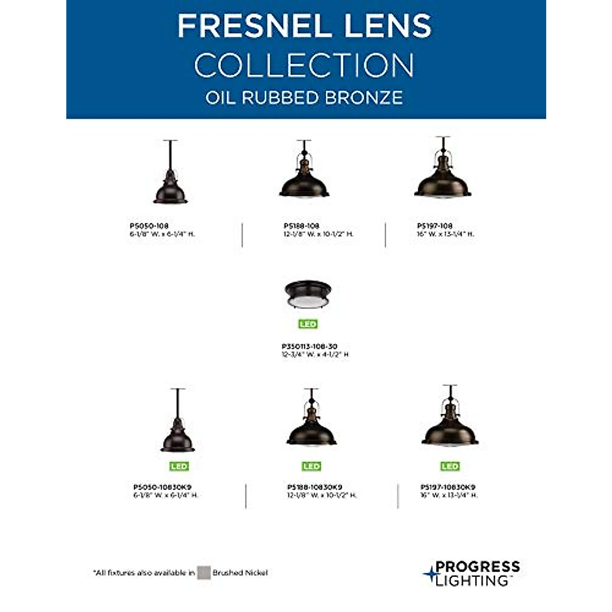 Progress Lighting P5188-108 Fresnel Lens Pendants, Bronze