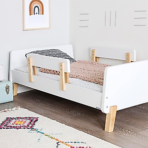 dadada Muse Toddler Bed with Removable Rails – Toddler and Kids Bed Set Fits Standard Crib Mattress, Holds up to 50 Lbs. – Modern, Easy-to-Assemble, 55.15x 31.26x17.95 in, White + Natural