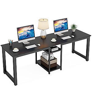 Tribesigns 78 Inches Computer Desk, Extra Large Two Person Office Desk with Shelf, Double Workstation Desk for Home Office(Black)