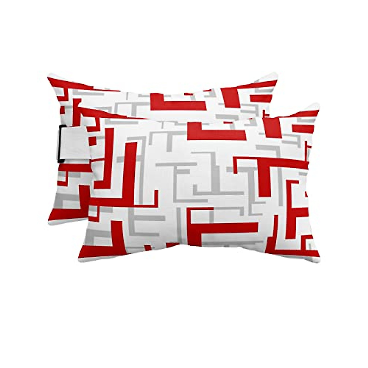 Recliner Head Pillow Ledge Loungers Chair Pillows with Insert Red Grey Abstract Geometry Modern Art Mid Century Lumbar Pillow with Adjustable Strap Patio Garden Cushion for Sofa Bench Couch, 2 PCS