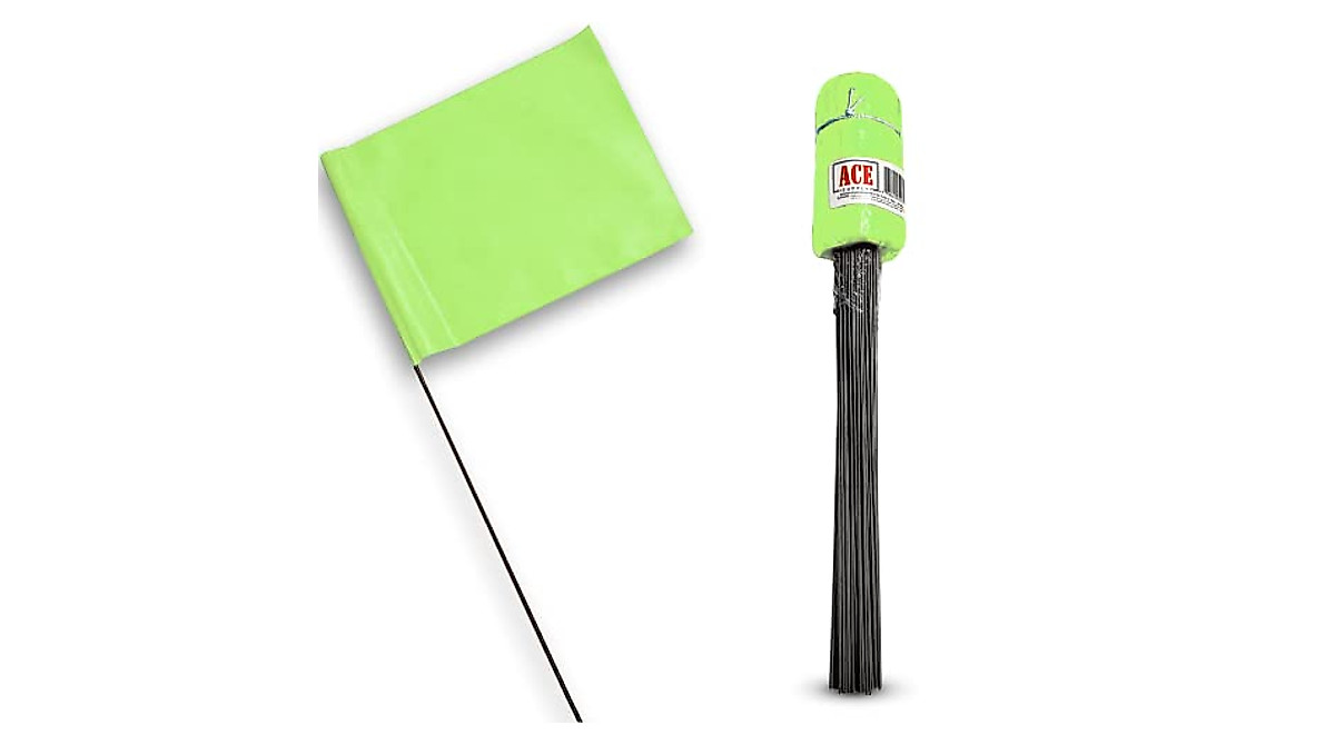 Lime Marking Flags 100 Pack - 4x5-Inch Marker Flags - 15-Inch Wire - Small Yard Flags Marking ...