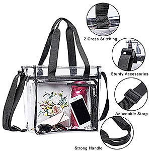 SHERCHPRY Clear Tote Bag with Zipper Closure, Crossbody Messenger Shoulder Bag, PVC Clear Cross- Body Purse with Adjustable Strap for Work, School, Exam, Gym, Stadium