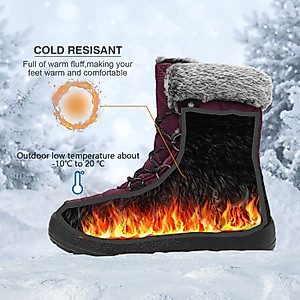 JSWEI Women's Snow Boots Wide Width, Warm Faux Fur Comfortable Winter Boots Lace Up Snow Boot Mid-Calf Wide Boots for Outdoor Red 7.5