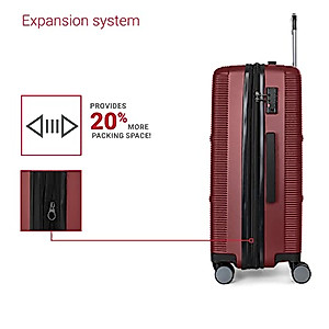BUGATTI Brussels Collection 3 Piece Hard Shell Luggage Set, Expandable Suitcases with 360-Degree Spinner Wheels, Retractable Handle, 20 Inch Carry On, 24 Inch Mid-size, 28 Inch Large Bags, Deep Red
