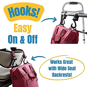 Rollatote Go-Getter Lightweight Nylon, Easy Hook On & Off Messenger Bag for Walkers, Rollators, Wheelchairs, Scooters, Bottle Holder, Soft-Lined Glasses Pocket, Padded Interior (Cranberry)