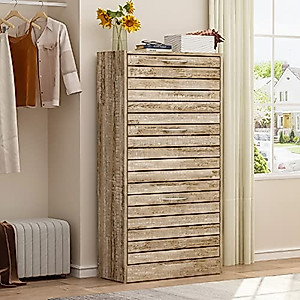 AGOTENI Shoe Cabinet, Natural Narrow Shoe Cabinet with 3 Flip Doors & Adjustable Shelf, Modern Shoe Storage Cabinet for Entryway Hallway (22.4”W x 9.4”D x 42.3”H)