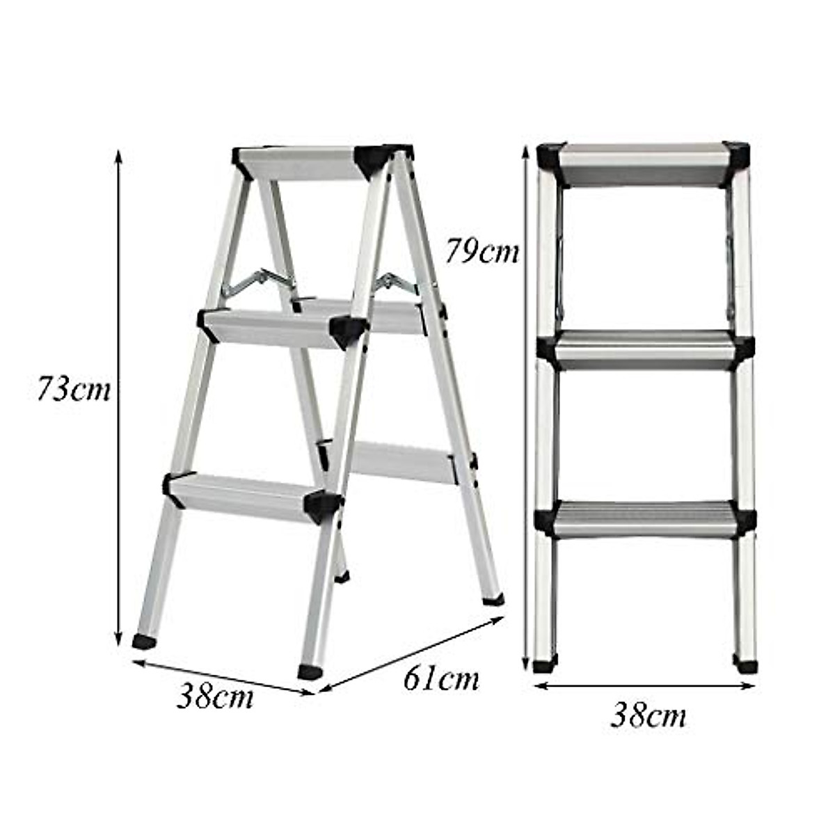 PENGJIE Folding Ladder Step Stool Ladder Stool 3 Step Folding Aluminum Heavy Duty Steel Portable Anti Slip Mat Tread Compact 150 Kg Capacity