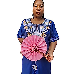 Pink African Fabric Folding Fan: Church, Ankara, Leather, Wedding, Sports, and Pouch Included!