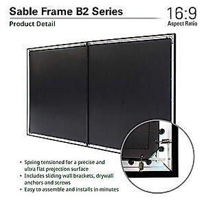 Elite Screens Sable Frame B2 120-INCH Projector Screen Diagonal 16:9 Diag Active 3D 4K 8K Ultra HD Ready Fixed Frame Home Movie Theater Black Projection Screen with Kit, SB120WH2, CineWhite UHD-B