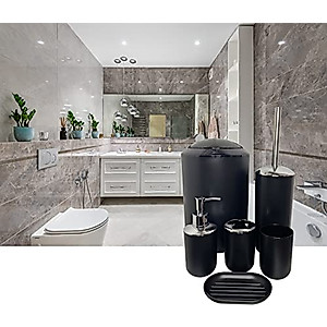Tairuilan Bathroom Accessories Set,Toothbrush Cup,Toothbrush Holder,Soap Dish,Soap Dispenser,Toilet Brush Holder, Trash Can,6 Piece Plastic Gift Set (Black)