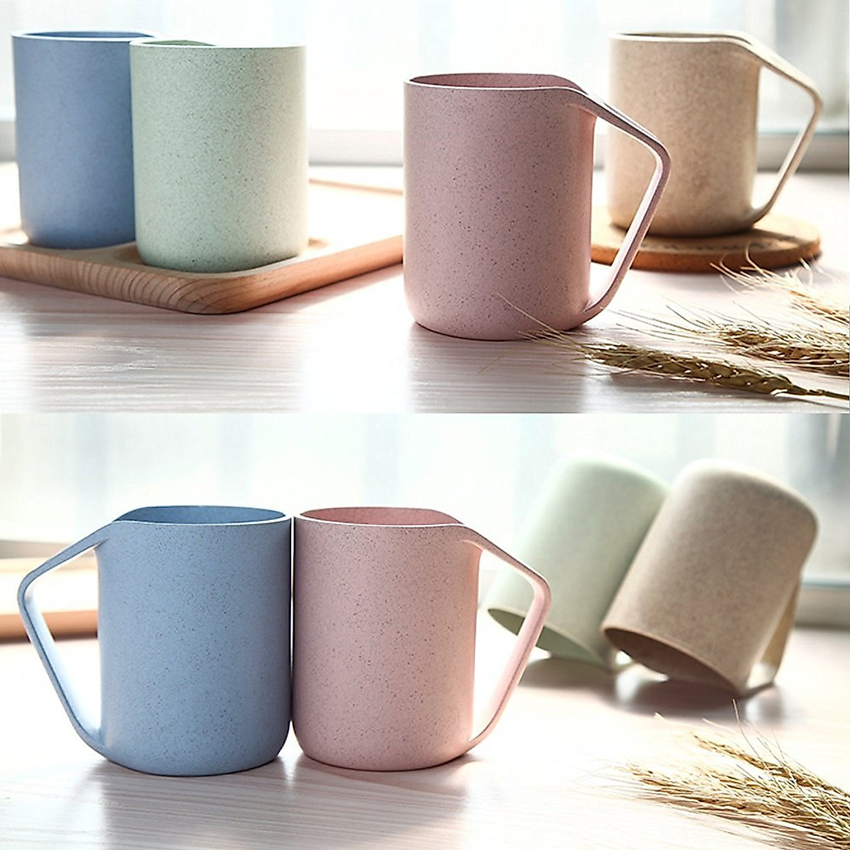 UPSTYLE Retro Eco-friendly Wheat Straw Lightweight Cup Biodegradable Mug Plastic Tumbler for Water, Coffee, Milk,Tea Size 13.5 oz (pack of 4)