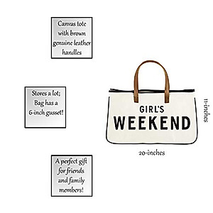 Santa Barbara Design Studio Tote Bag Hold Everything Collection Black and White 100% Cotton Canvas with Genuine Leather Handles, Large, Girl's Weekend