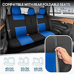 BDK PolyPro Car Seat Covers Full Set in Blue on Black, Front and Rear Split Bench Seat Covers for Cars, Easy to Install Car Seat Cover Set, Car Accessories for Auto Trucks Van SUV - Blue