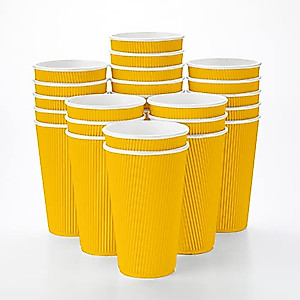 Restaurantware 16 Ounce Disposable Coffee Cups 500 Ripple Wall Hot Cups For Coffee - Lids Sold Separately Rolled Rim Yellow Paper Insulated Coffee Cups For Hot Coffee Tea And More