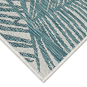 Liora Manne Carmel Indoor Outdoor Rug - Nature Styled Rug, Comfortable & Durable, Power Loomed, Polypropylene Material, UV Stabilized, Palm Aqua, 6'6" x 9'3"