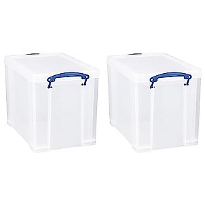 Really Useful Box 19 Liter Plastic Stackable Storage Container w/Snap Lid & Built-In Clip Lock Handles for Home & Office Organization, Clear (2 Pack)