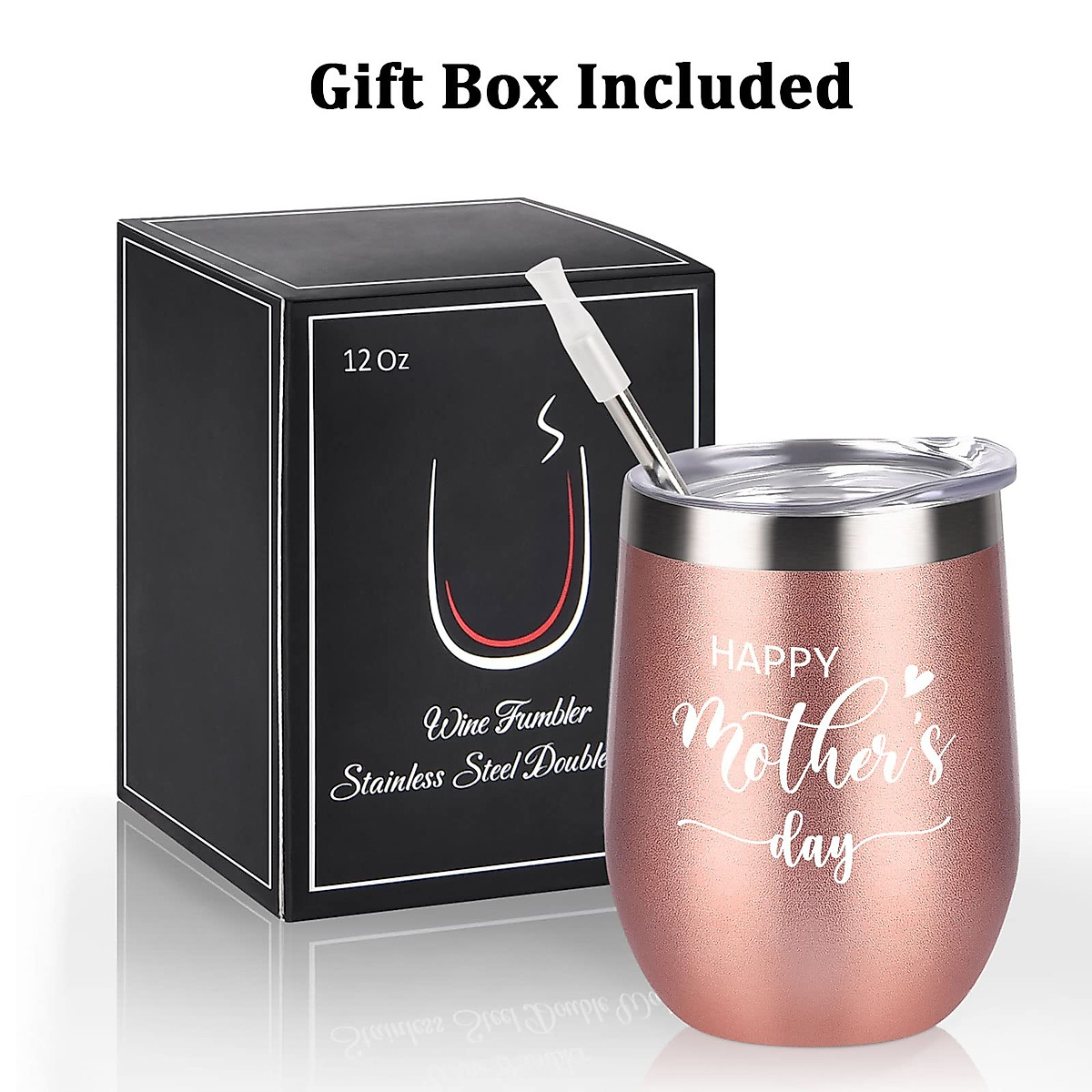 Gtmileo Mothers Day Gifts for Mom, Happy Mother’s Day Stainless Steel Wine Tumbler, Funny Mom Gifts from daughter Son, Birthday Christams Gifts for Mom New Mom Mom to Be Mother Women(12oz, Rose Gold)