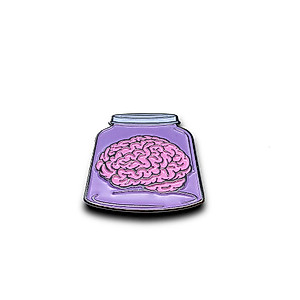 BRAIN IN A JAR PIN - Novelty Funny Brain in a Mason Jar, Cute Enamel Lapel PIN, LAVENDER - 3 cm x 2.7 cm