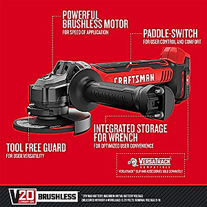 CRAFTSMAN V20 Battery & Charger Starter Kit, 2.0 Ah with V20 Angle Grinder, 4-1/2-Inch, Tool Only (CMCB202-2CK & CMCG450B)