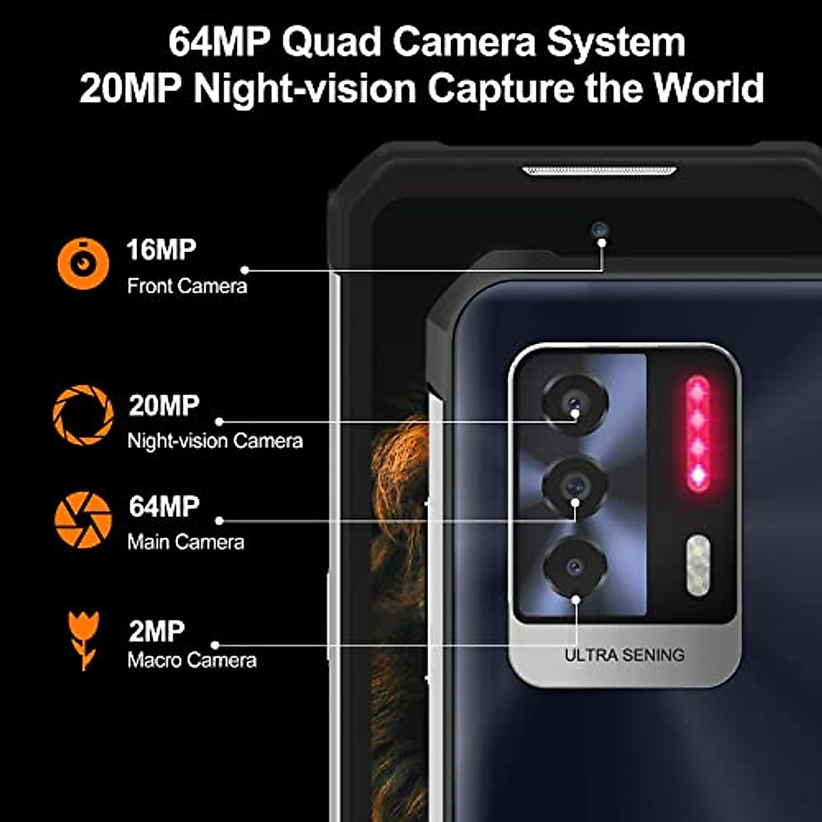 Rugged Smartphone Unlocked OUKITEL WP17 (Latest), 8300mAh Battery Cell Phones, Night Vision Camera with 64 MP Rear Camera, Android 11 with 8GB RAM + 128GB ROM, 6.78“FHD+ Display Mobile Phone