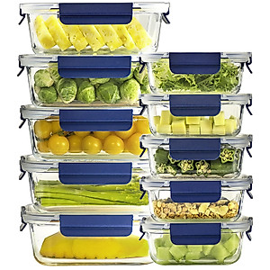 coccot Glass Food Storage Containers with Lids Airtight, [10 Pack] Glass Meal Prep Containers, Glass Storage Container Set with Bpa-free Lid for Food, Glass Lunch Bento Box