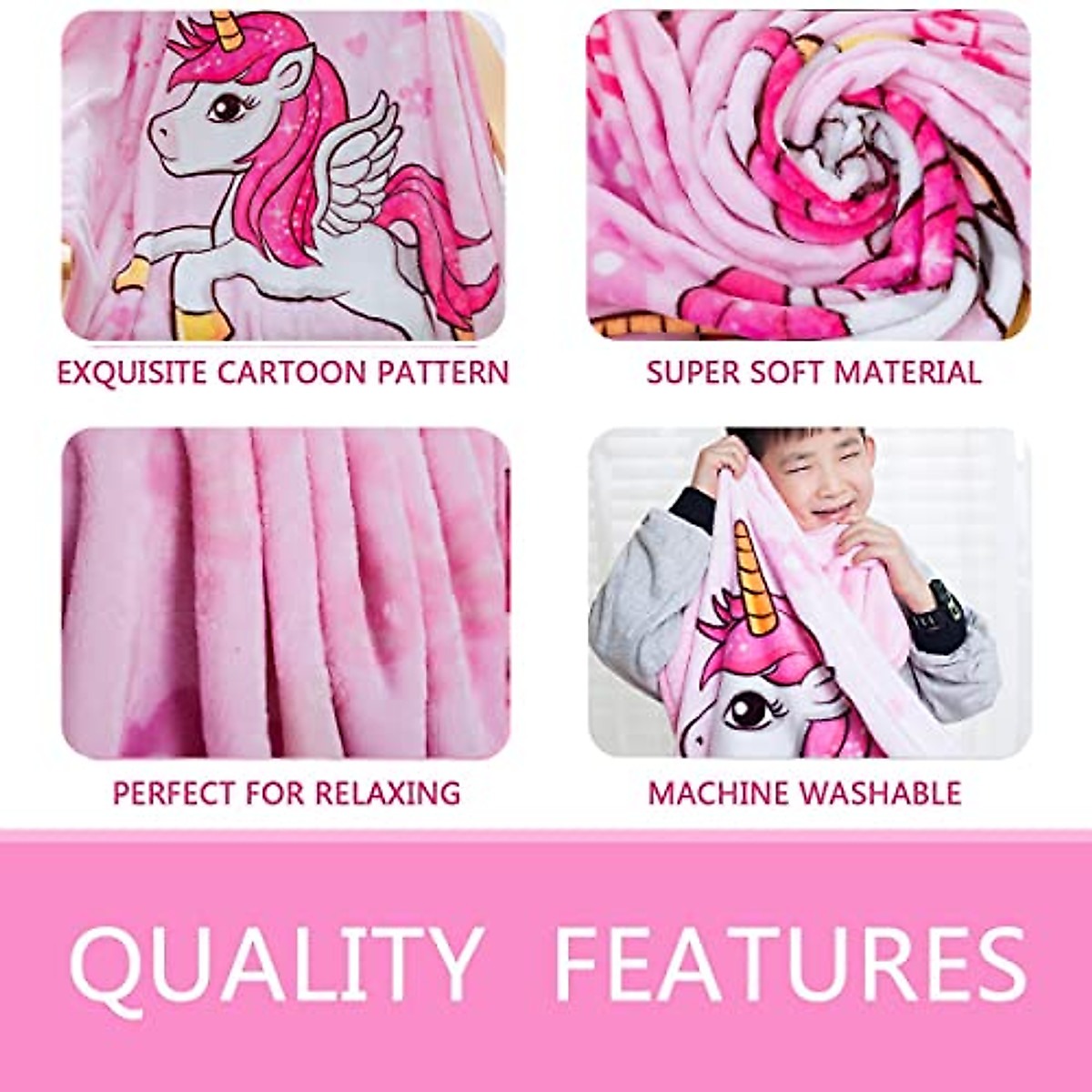 Bilibunny Pink Unicorn Blanket for Girls&Boys Kids Toddler Baby, Soft Warm Flannel Cozy Fuzzy Fluffy Plush Fleece Throw Blanket for Couch Sofa Bed Travel Camping & Gift for Birthday Party Mothers Day