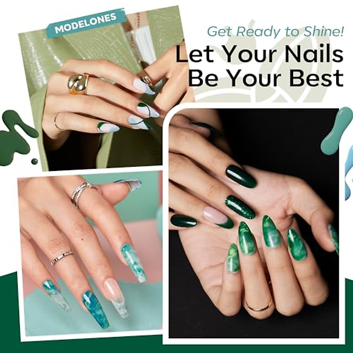 modelones Blue Green Gel Nail Polish Set - 6 Colors Misty Gray Dark Green Glitter Gel Polish Kit Sage Green Baby Blue Nail Gel Polish Soak Off LED Nail Lamp Gel Nail Kit DIY Home Nails Manicure Gifts