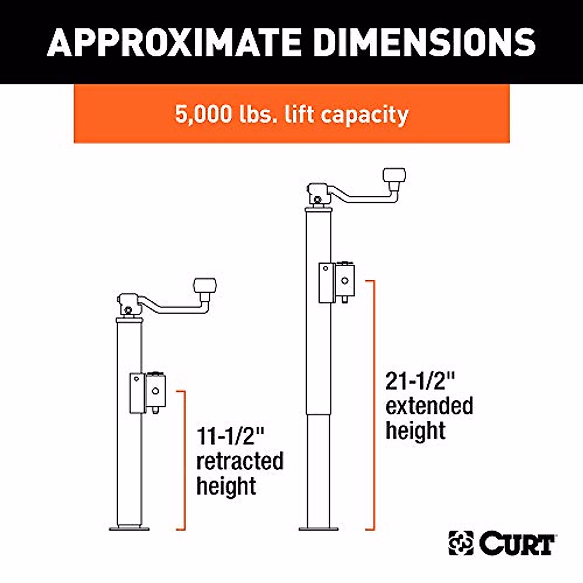 CURT 28350 Weld-On Pipe-Mount Swivel Trailer Jack, 5,000 lbs. 10-3/4 Inches Vertical Travel, CARBIDE BLACK POWDER COAT