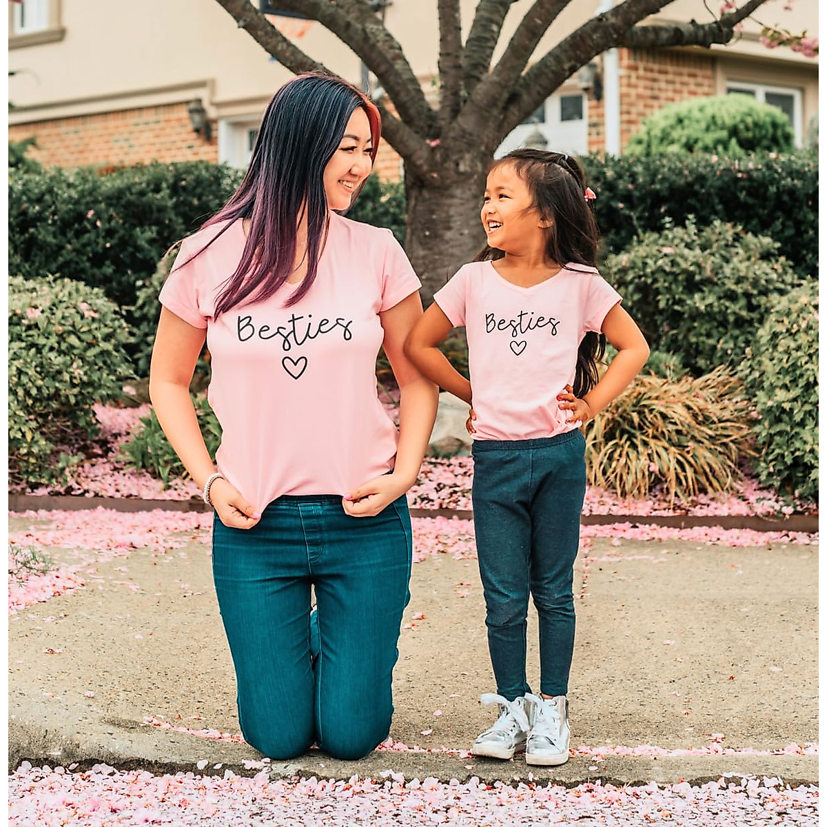 Besties Matching Mommy and Me Outfits Mom Daughter Shirts Mothers Day Outfits Mama Mini Clothing (S, Pink)
