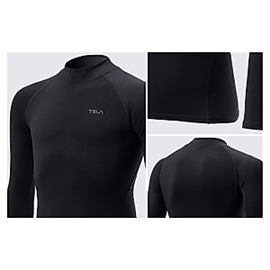 TSLA Kid's & Boy's and Girl's Thermal Long Sleeve Tops, Crew Neck Fleece Lined Compression Base Layer Shirts, Thermal Mock Neck Black, 16