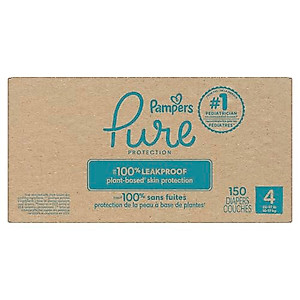 Pampers Baby Diapers - Pure Protection - Size 4, 150 Count, for up to 100% Leakproof, Premium Plant-based Skin Protection