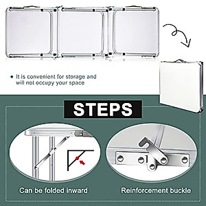 Queekay 6ft Folding Camping Table, Portable Aluminum Folding Table Lightweight Tri Fold Outdoor Table with 3 Adjustable Heights Legs for Picnic, Party, Beach, BBQ, 71 x 24 Inch (1)