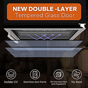 Ca'Lefort 24'' Wine Cooler Refrigerator - 46 Bottle Wine Fridge Dual Zone with Modern Touch Intelligent Digital 40°-65°F Low Noise, Built in or Freestanding Wine Cooler for Home and Kitchen