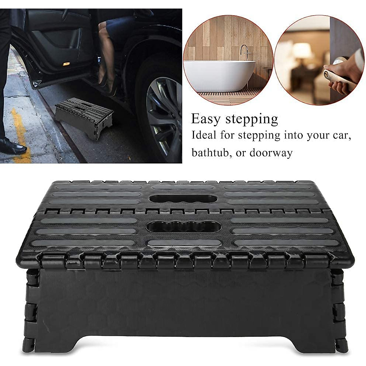 Folding Step Stool, Plastic Portable Black Step Ladder One Step Ladder Lightweight Step Chair Ladder for Elderly Pregnant Bathroom Travel Use, Holds to 150kg, 14.9 * 8.5 * 5.1