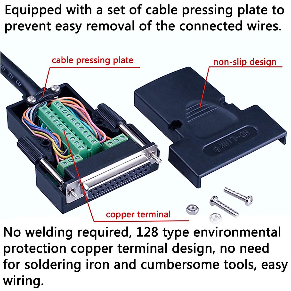 ANMBEST 2PCS DB25 Solderless Connector, RS232 D-SUB Serial to 25-pin Port Terminal Male Adapter Breakout Board with Case Long Bolts Nuts