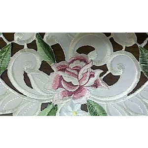 Doily Boutique Place Mat or Doily with a Light Pink Cutwork Rose, Size 11 x 17 inches