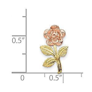 Solid 14k Gold Two-tone Mini Pink Rose Flower Chain Slide Pendant Charm - 17mm x 10mm