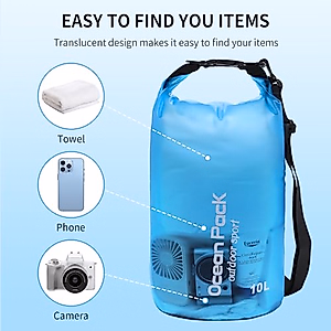 BACK KTCL Waterproof Dry Bag for Women Men,10L/15L Roll Top Lightweight Dry Storage Bag Backpack,Floating Sack with Waterproof Phone Case, Kayaking,Swimming, Camping, Hiking, Beach (Blue, 10L)
