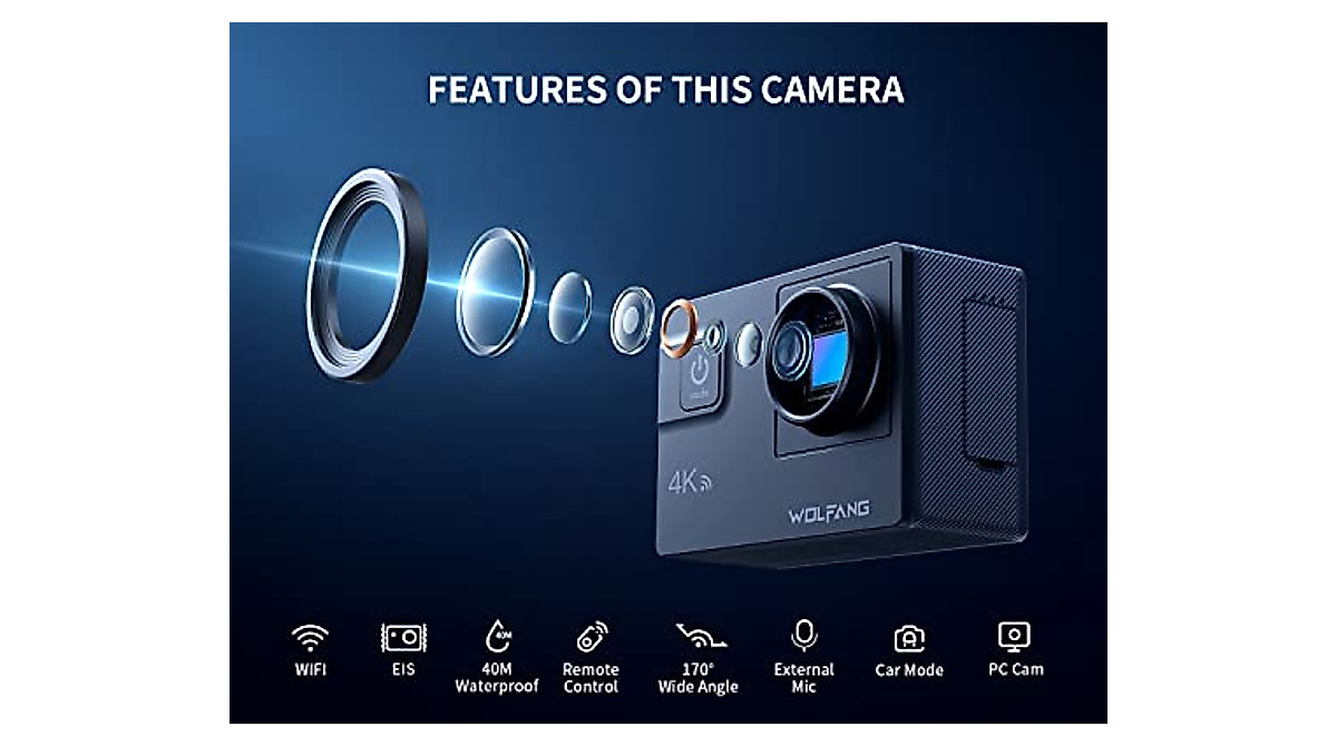 WOLFANG GA300 4K Action Camera - Waterproof 40M, 60FPS