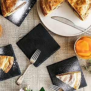 ZOOFOX 16 Pieces Drink Coasters, 4 Inch Square Slate Stone Coaster with 2 Holders, Handmade Coasters Set for Bar Kitchen Home Decor