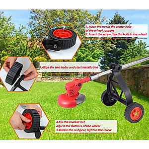 CNImpetus Adjustable String Trimmer Support Wheel for Weed Trimmer, Walk Behind Brush Cutter,Universal Support Auxiliary Wheels Weed Eater Attachments for Weedeaters Weed Trimmer Grass Cutter Holder