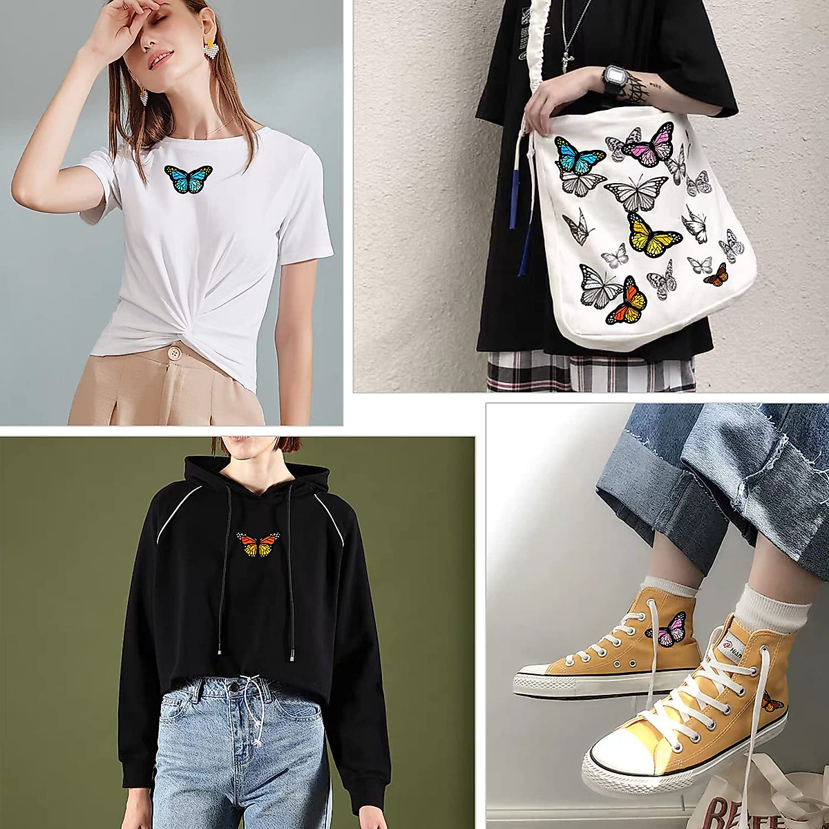 20pcs Butterfly Iron on Patches, 2 Size Embroidered Sew Applique Repair Patch