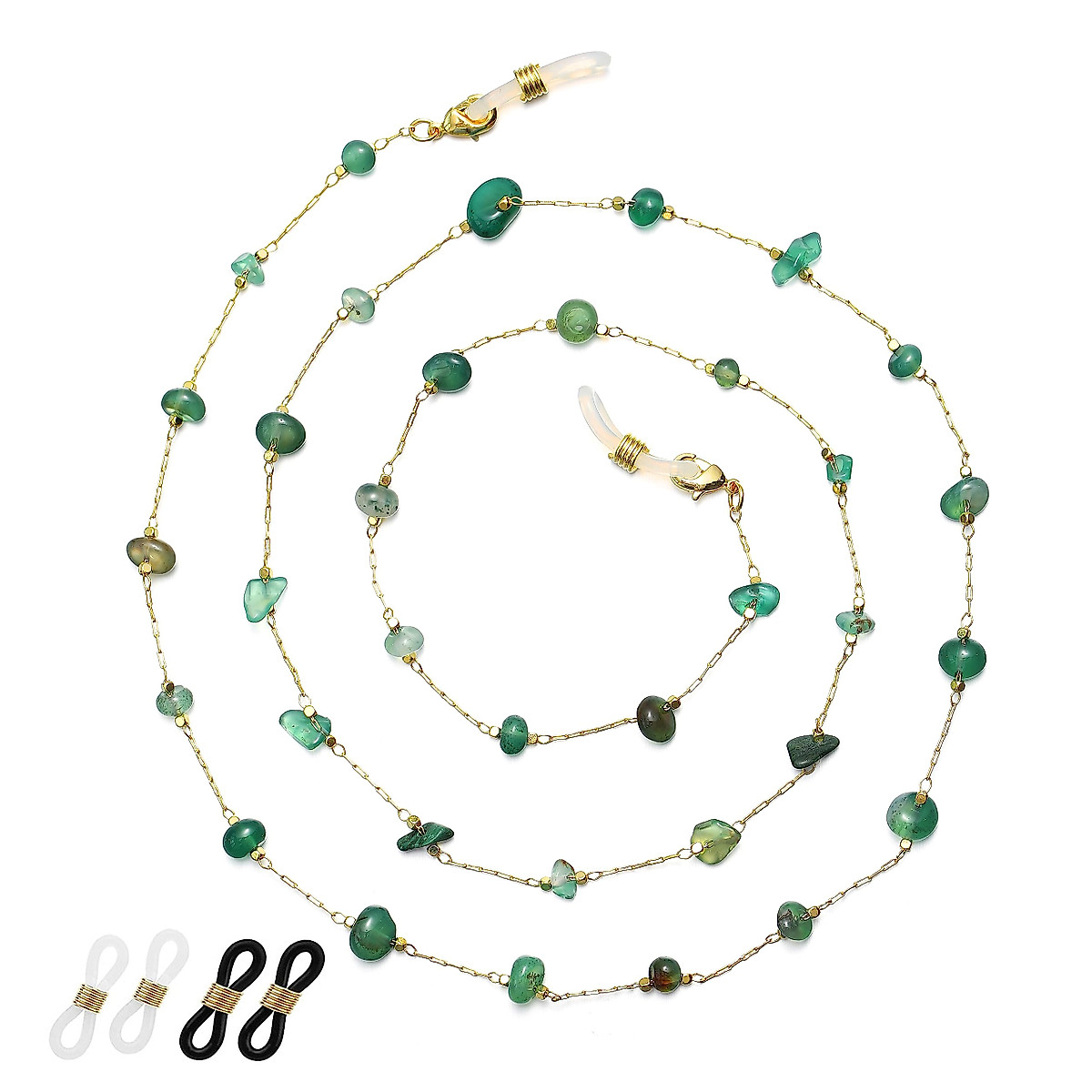 ERNAULO Glasses Chain for Women Eye Glasses Holders Around Neck Natural Crystal Eyeglasses Strap Sunglass Chains for Women EC-Green Aventurine