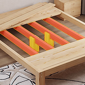 LITFAD Scandinavian Bed Frame Platform Bed Solid Wood Standard Bed Wooden Slats (No Box Spring Needed) - California King, Single Bed