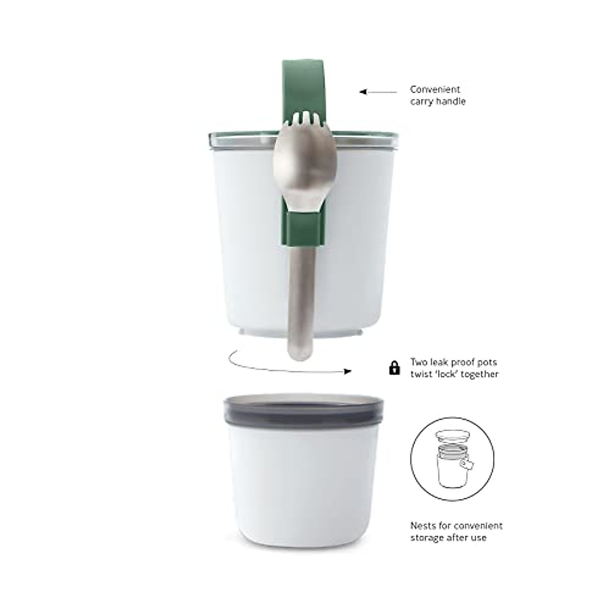 Black+Blum Pot Original Stackable BPA-Free Leak-Proof Microwave Safe Lunch Box Food Container, with Stainless-Steel Spork, 900 ml, Olive