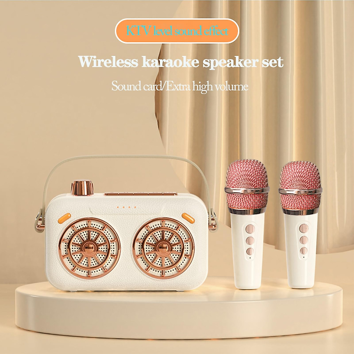 Karaoke Machine with One/Two Wireless Microphones.Portable Bluetooth Karaoke Speaker for Adults and Kids with Dual Speakers Supports TF/USB, AUX in for Party, Birthday (White with Single Microphone)