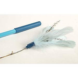 SmartyKat Frisky Flyer Feather Wand Cat Toy, Extendable Up to 24" - Blue, One Size