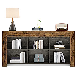 Tribesigns Horizontal Bookcase, Industrial 6 Cubes Storage Organizer Long Bookshelf, Rustic Wood Low Bookshelf Wide Cubby Bookcase for Home Office, Living Room